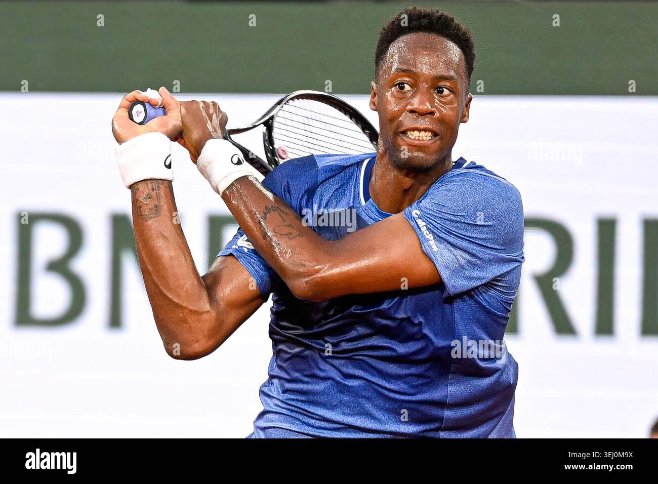 Gael Monfils playing his last match during the French Open Grand Slam ...
