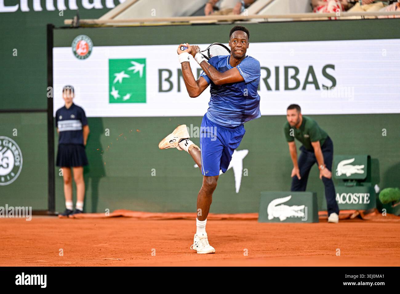 Gael Monfils playing his last match during the French Open Grand Slam ...