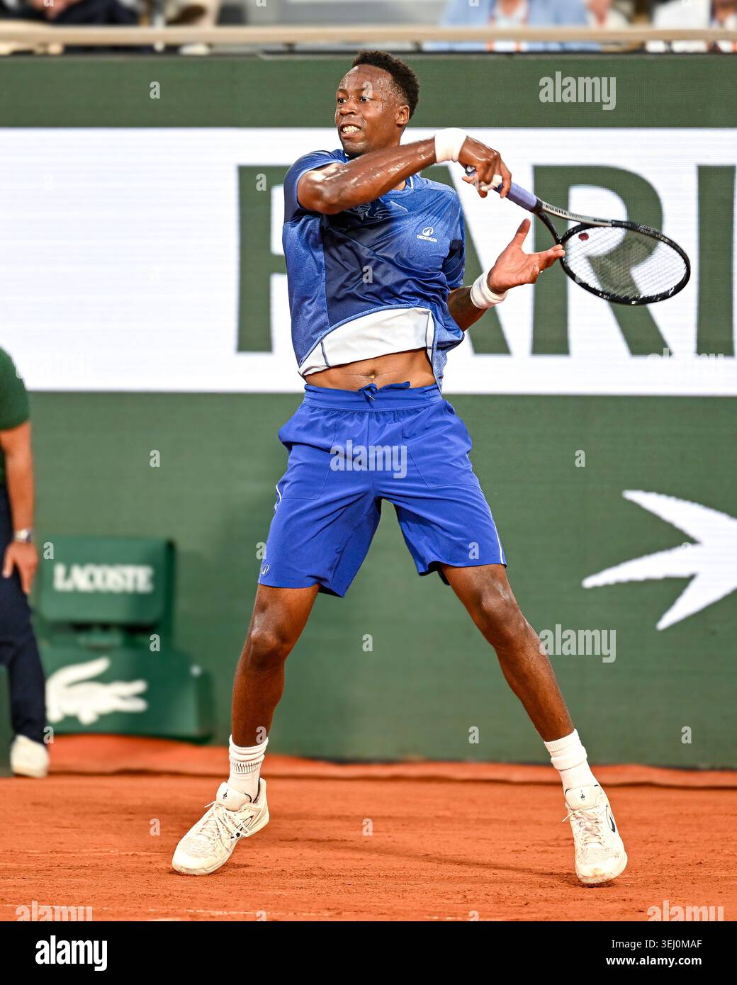 Gael Monfils playing his last match during the French Open Grand Slam ...