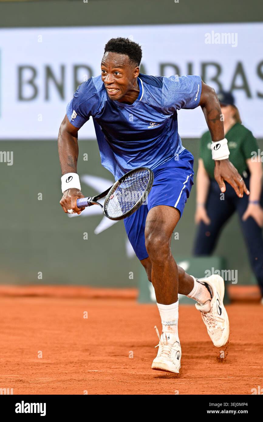 Gael Monfils playing his last match during the French Open Grand Slam ...