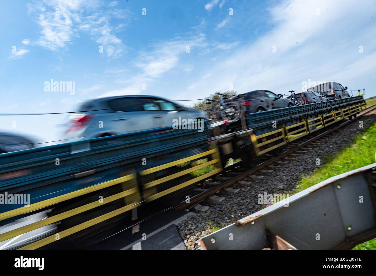 Blue car train operated by the private operating company RDC AUTOZUG ...