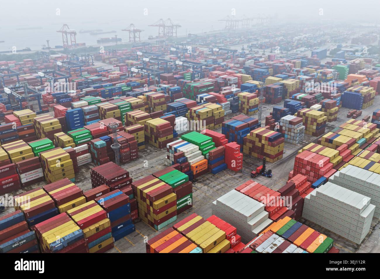 Aerial view of a container terminal in Nanjing in eastern China's ...