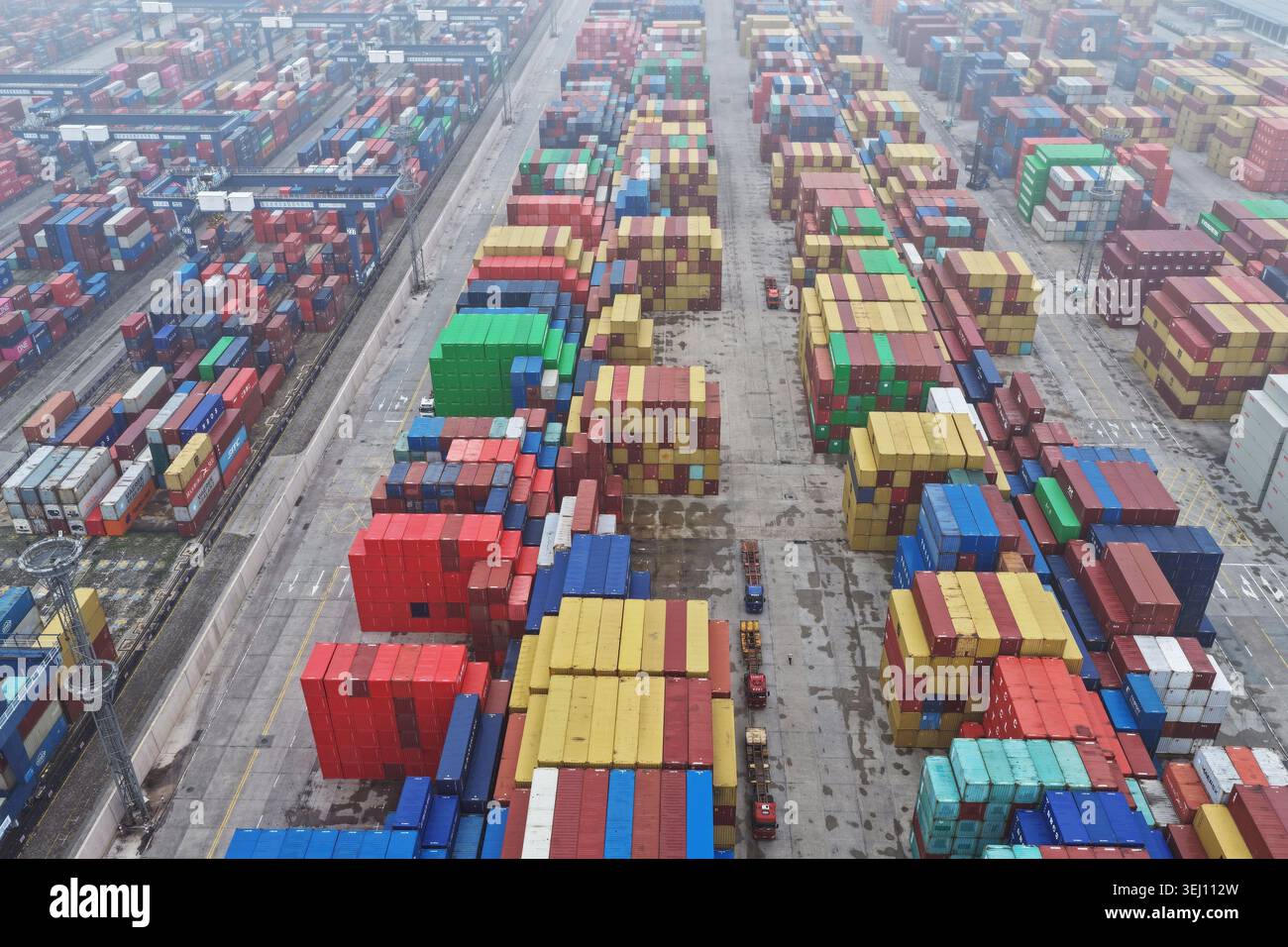 Aerial view of a container terminal in Nanjing in eastern China's ...