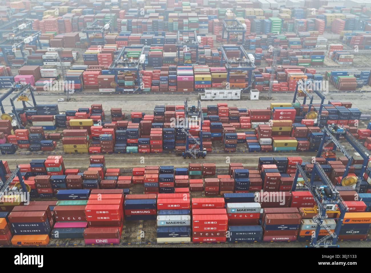 Aerial view of a container terminal in Nanjing in eastern China's ...