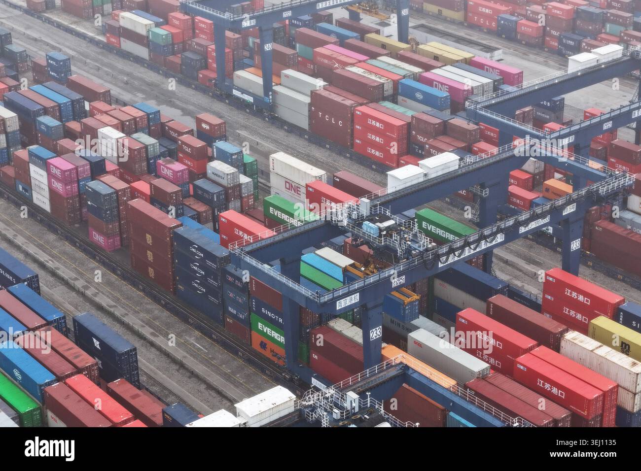 Aerial view of a container terminal in Nanjing in eastern China's ...