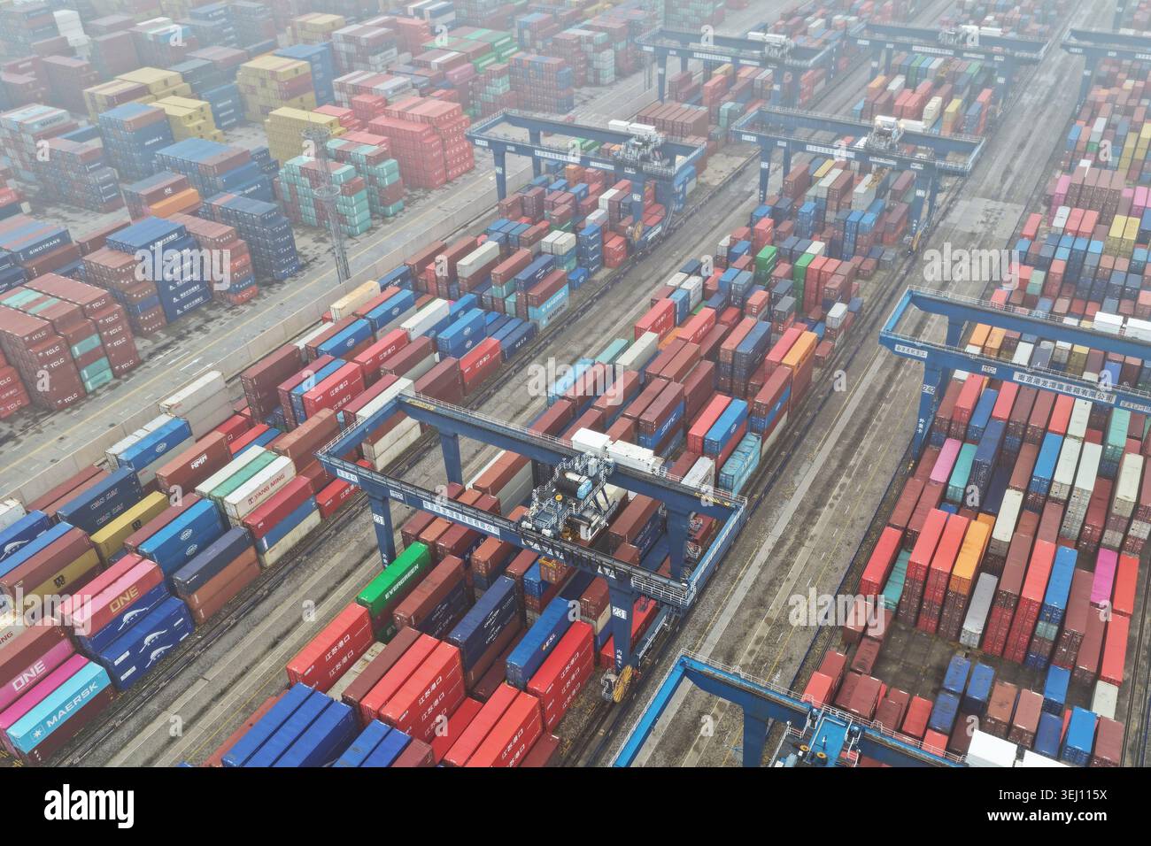 Aerial view of a container terminal in Nanjing in eastern China's ...