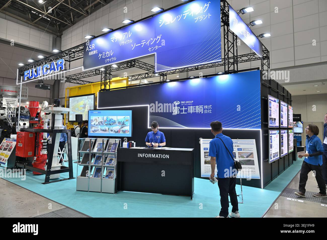 A picture shows the booth of Fujicar at the New Environmental Expo 2026 ...