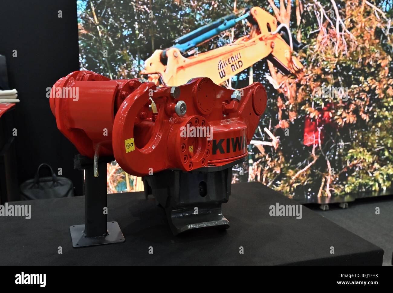 Kenki World's attachment is displayed at the New Environmental Expo ...