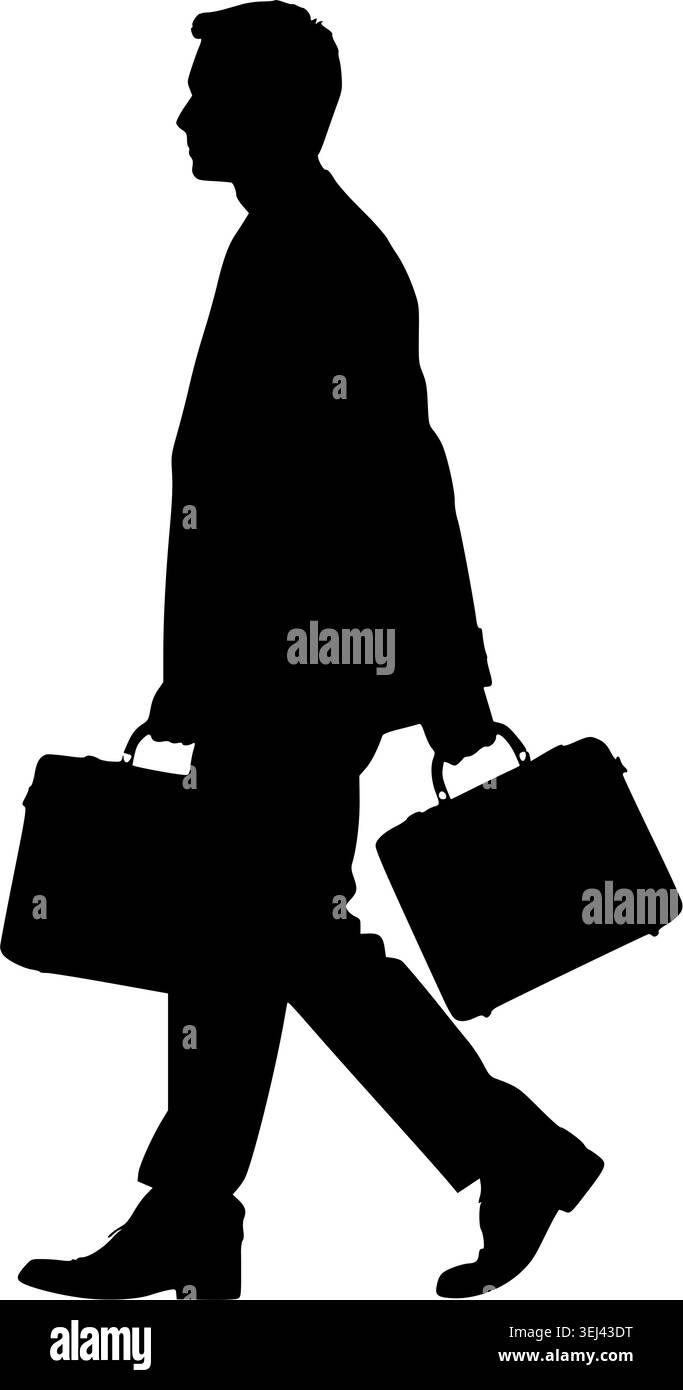 Professional Businessman Walking with Briefcase Silhouette Vector ...