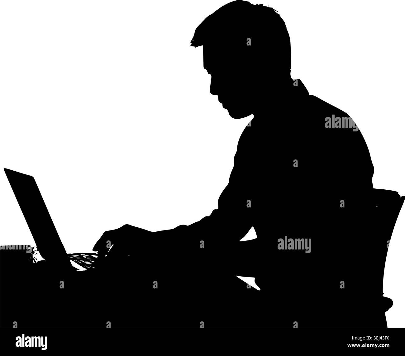 Professional Man Silhouette Working on Laptop at Office Desk Vector ...