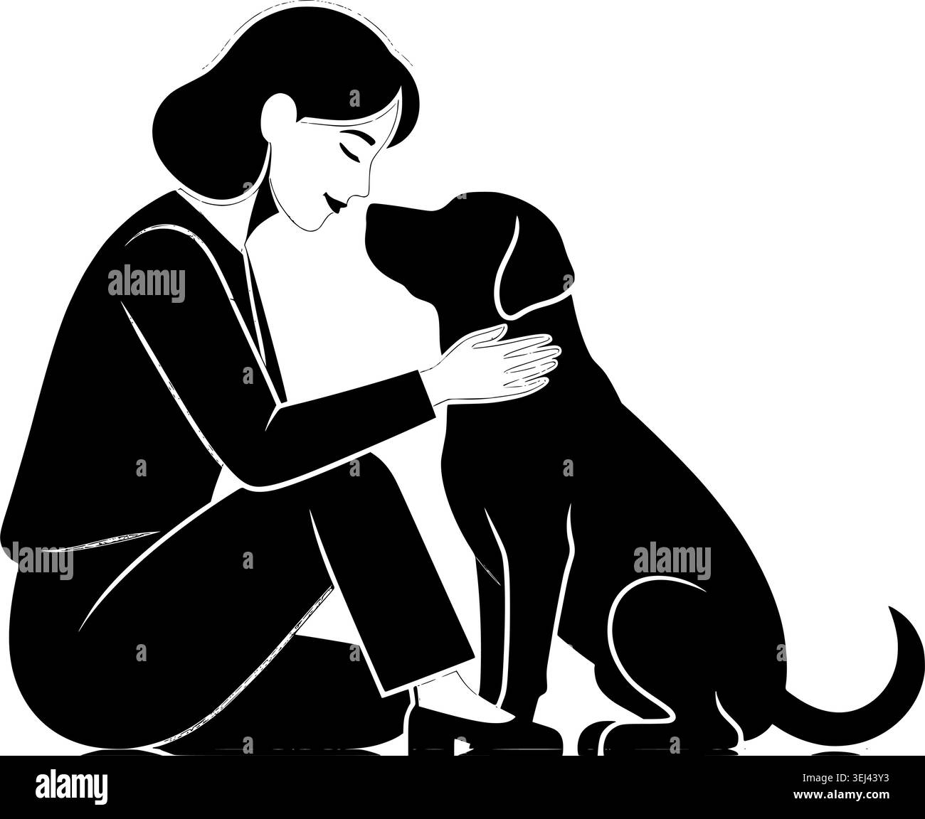 Professional Modern Woman and Pet Dog Silhouette Interaction Vector ...