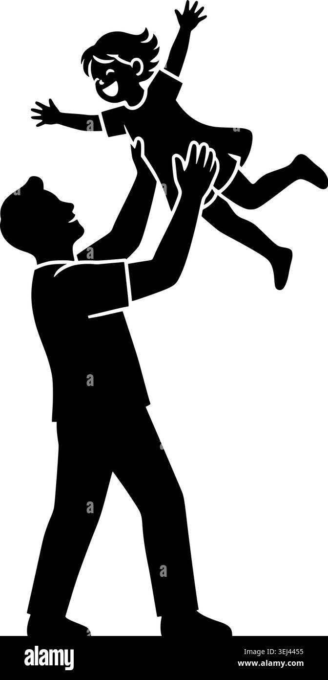 Professional Modern Father Playing With Child Silhouette Joyful ...