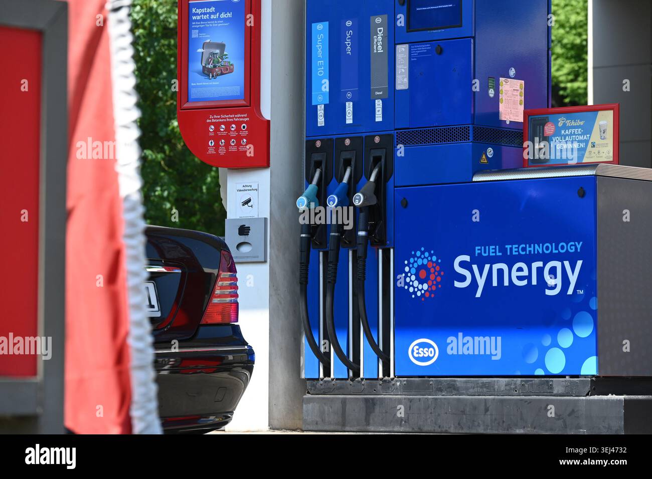 An Esso gas station on Aktienstrasse in Essen, price board, exterior ...