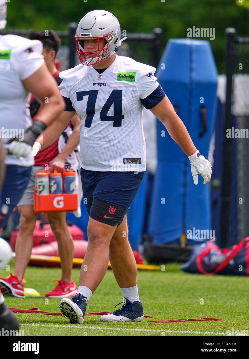 New England Patriots' Caleb Lomu during NFL football practice ...