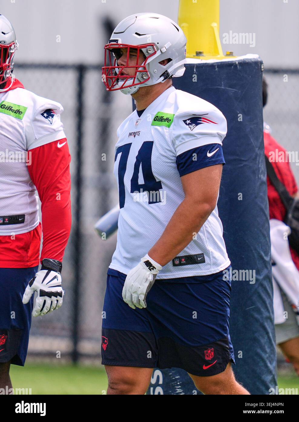 New England Patriots' Caleb Lomu during NFL football practice ...