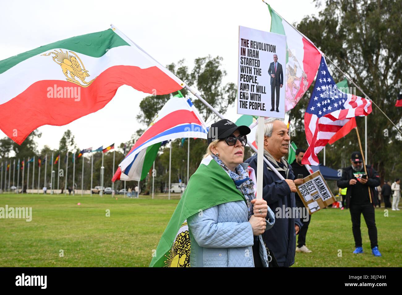 Anti Iranian regime protesters attend a rally outside Parliament House ...