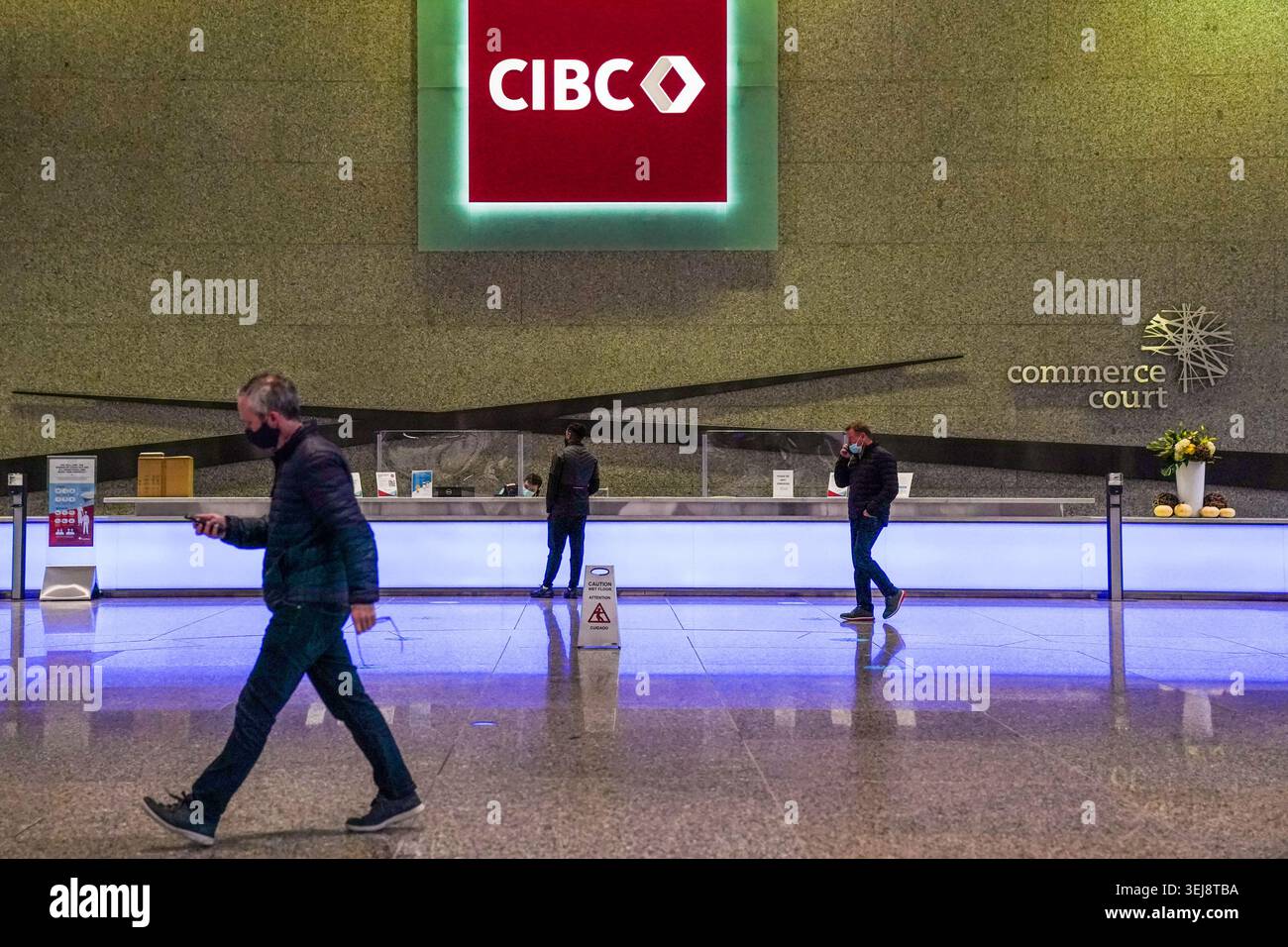 The CIBC logo displayed the the lobby of its headquarters in Toronto on ...