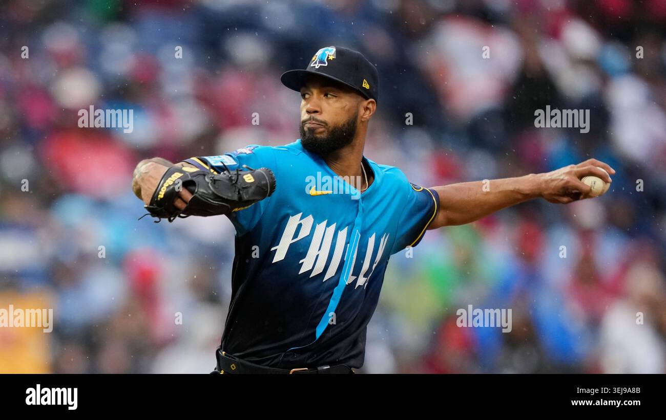 Philadelphia Phillies' Cristopher Sánchez plays during a baseball game ...