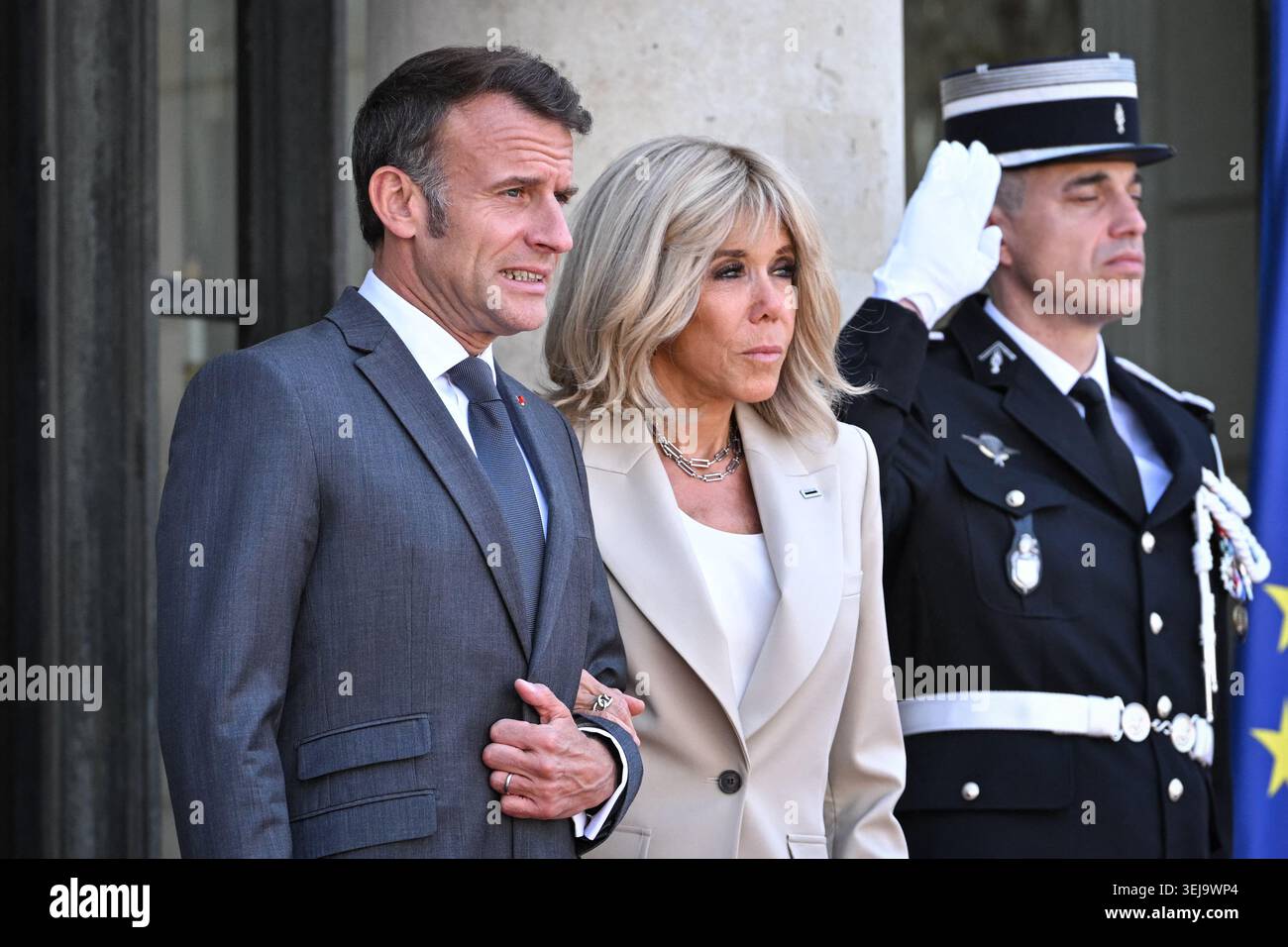 French President Emmanuel Macron and French First Lady Brigitte Macron ...