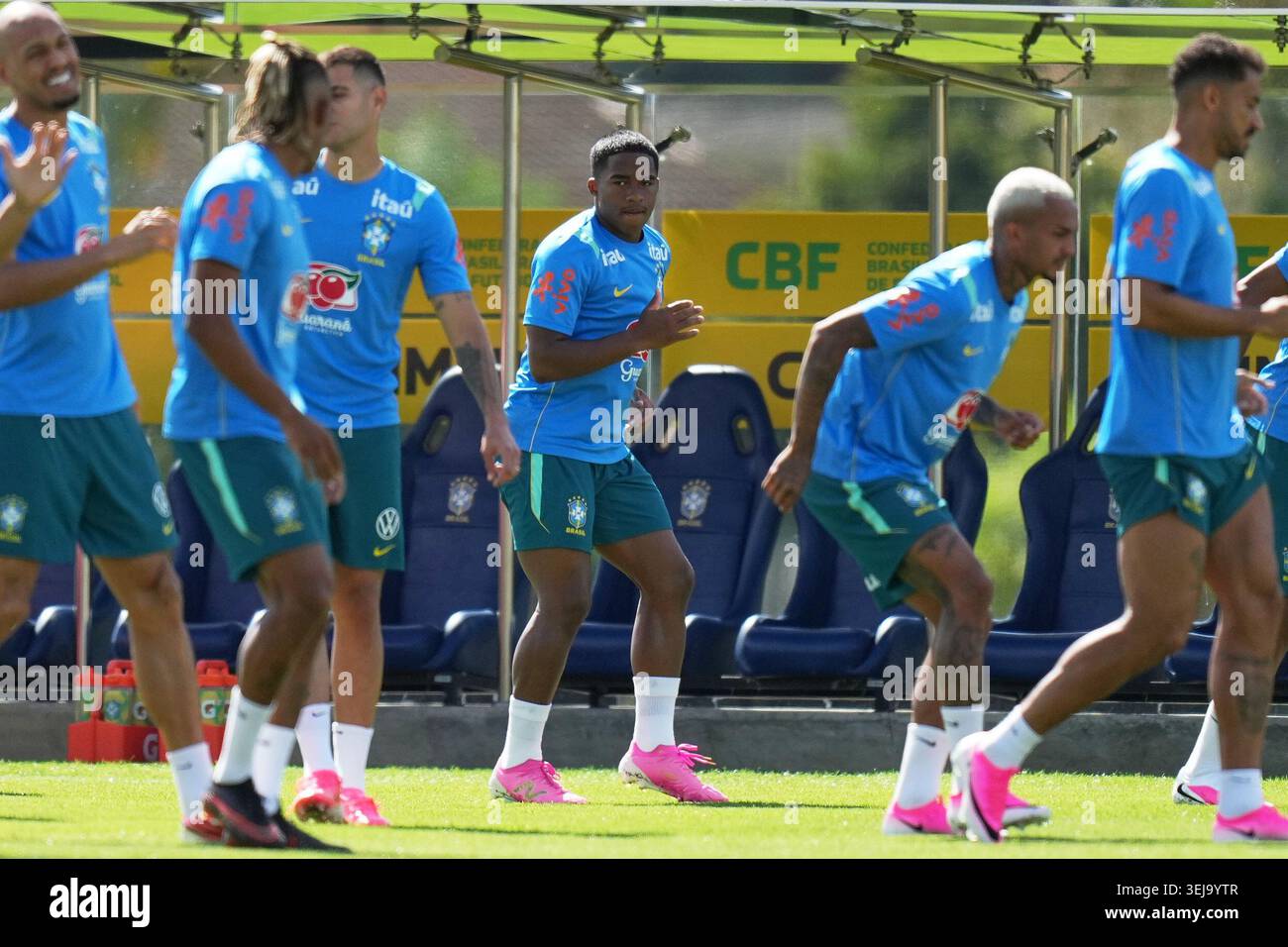 Brazil's Endrick, center, trains ahead of the FIFA World Cup 2026, in ...
