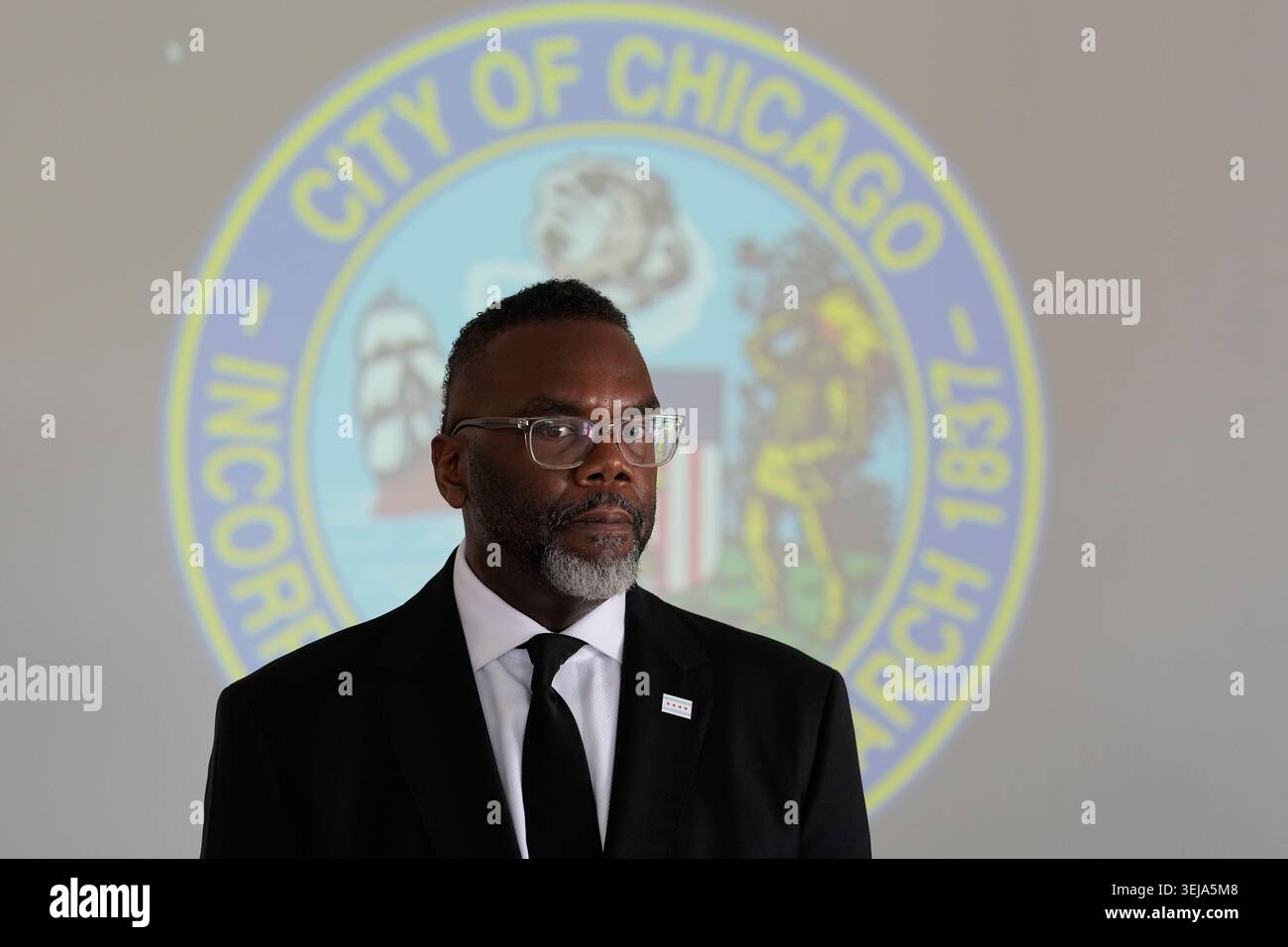Chicago's Mayor Brandon Johnson attends a press briefing in Rome ...