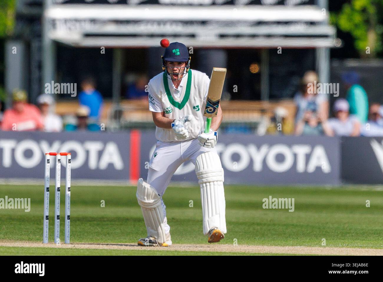 Ireland’s Reuben Wilson reacts after hitting the ball during day two of ...