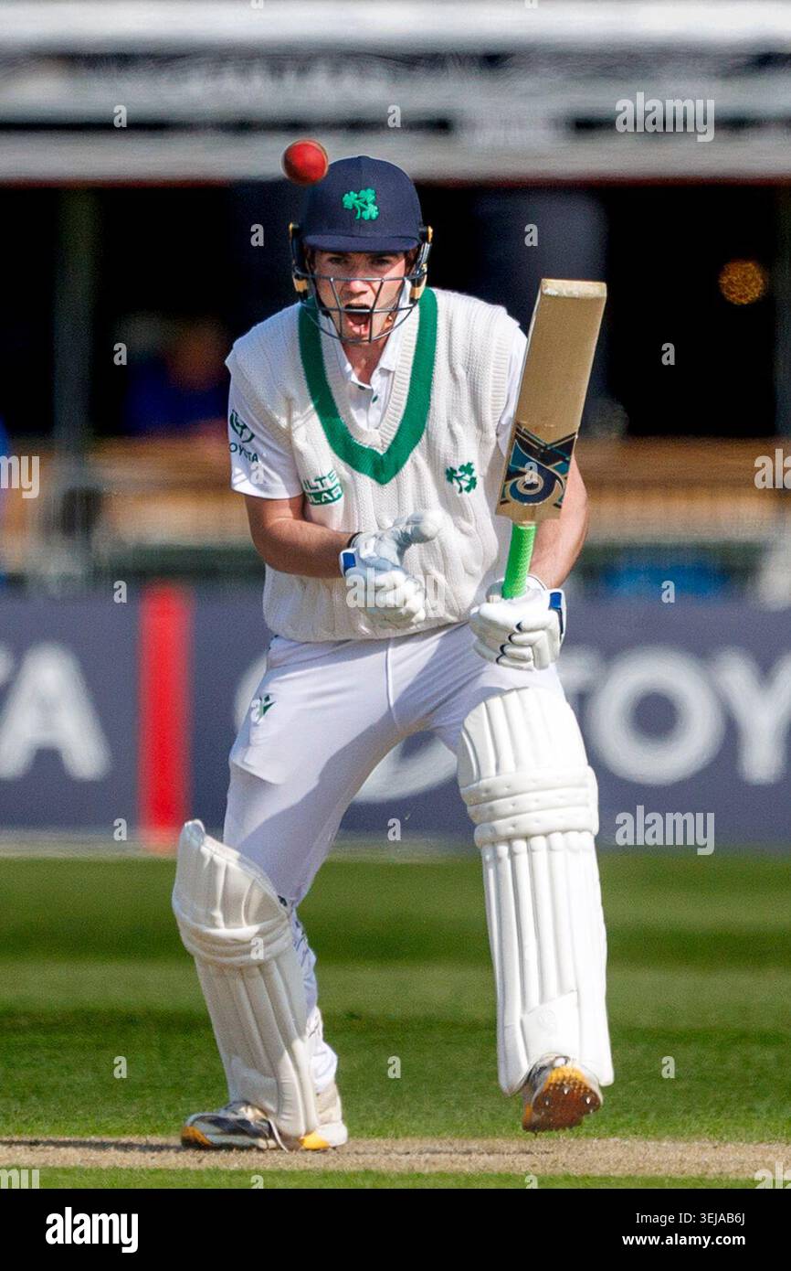 Ireland’s Reuben Wilson reacts after hitting the ball during day two of ...