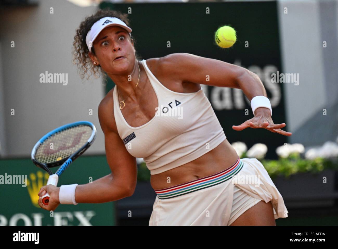Mayar Sherif of Egypt returns to Coco Gauff of the U.S. during their ...