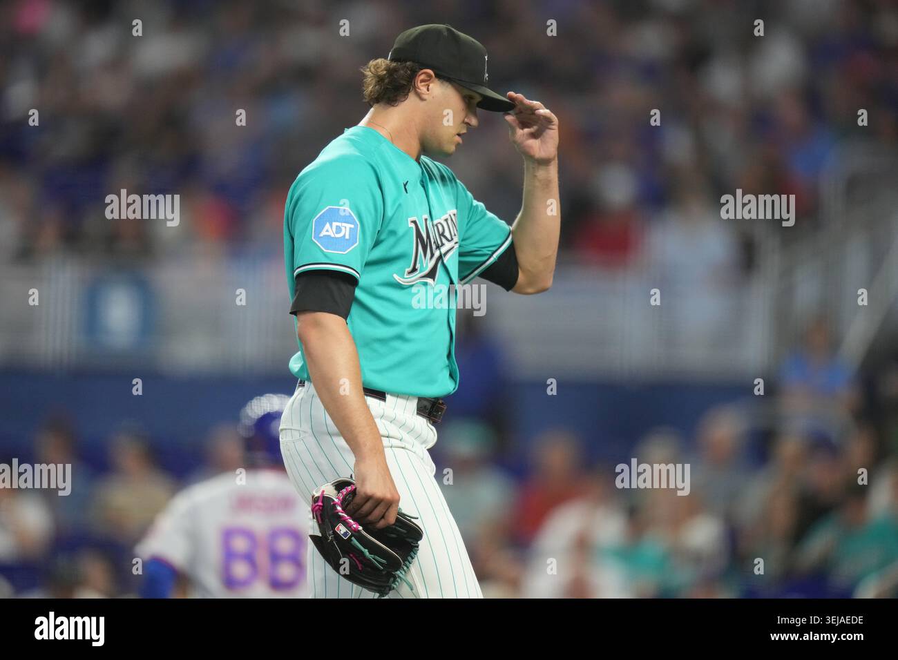 Miami Marlins starting pitcher Tyler Phillips prepares to throw during ...