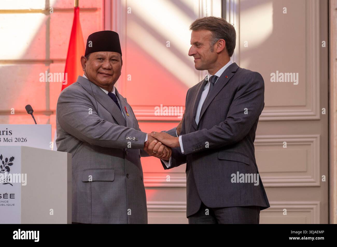 France's President Emmanuel Macron and Indonesia's President Prabowo ...