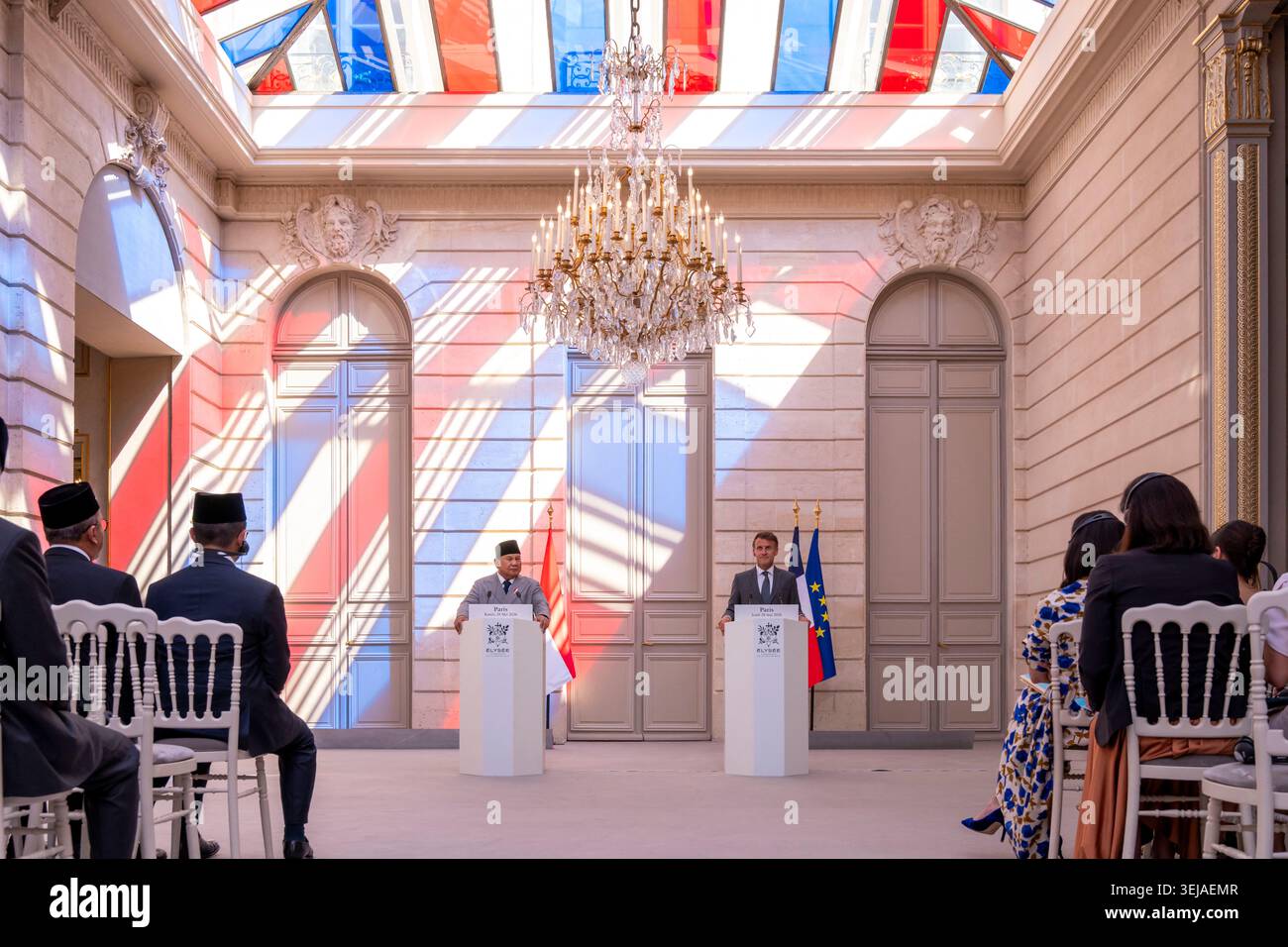 France's President Emmanuel Macron and Indonesia's President Prabowo ...