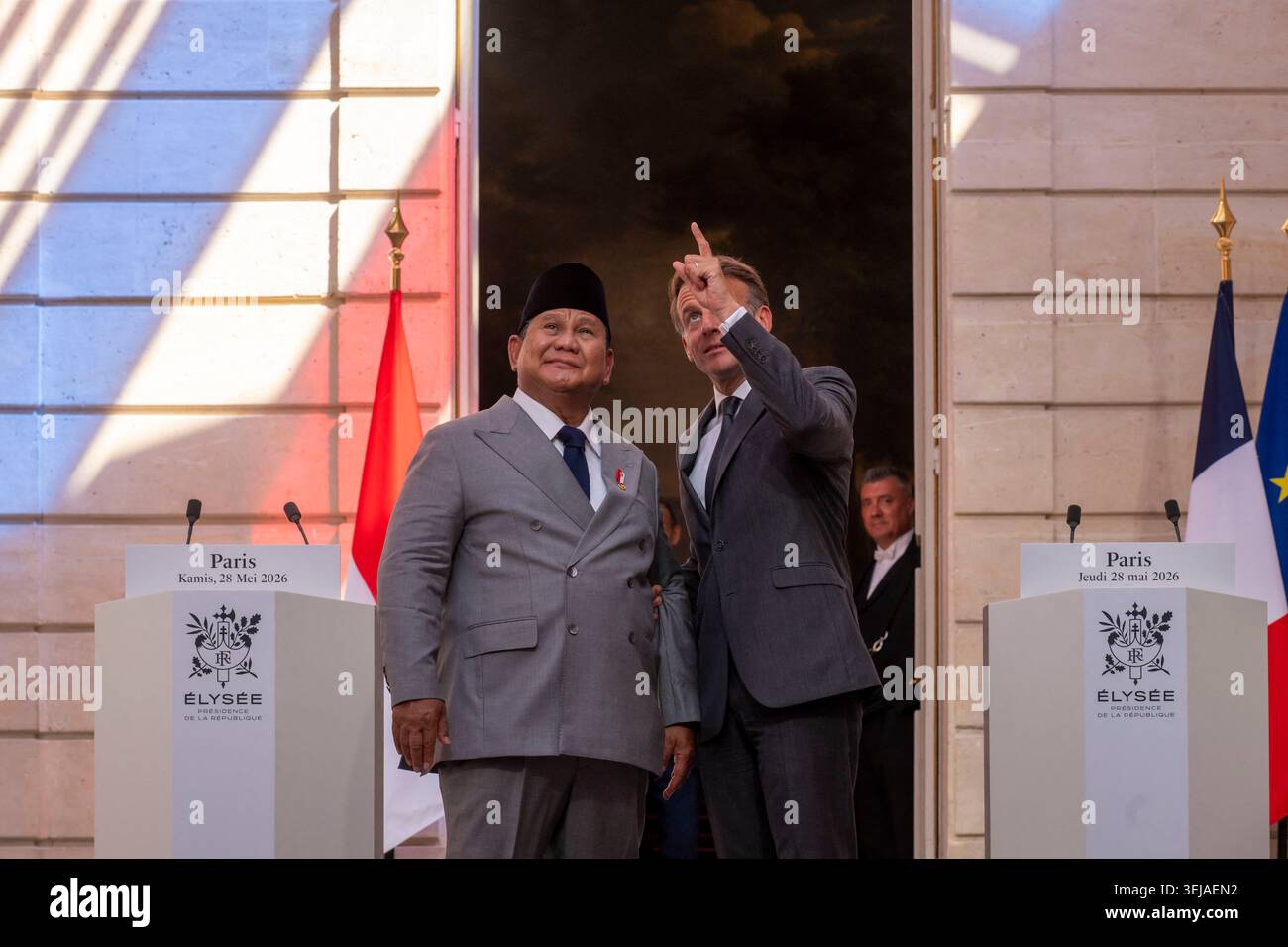 France's President Emmanuel Macron and Indonesia's President Prabowo ...