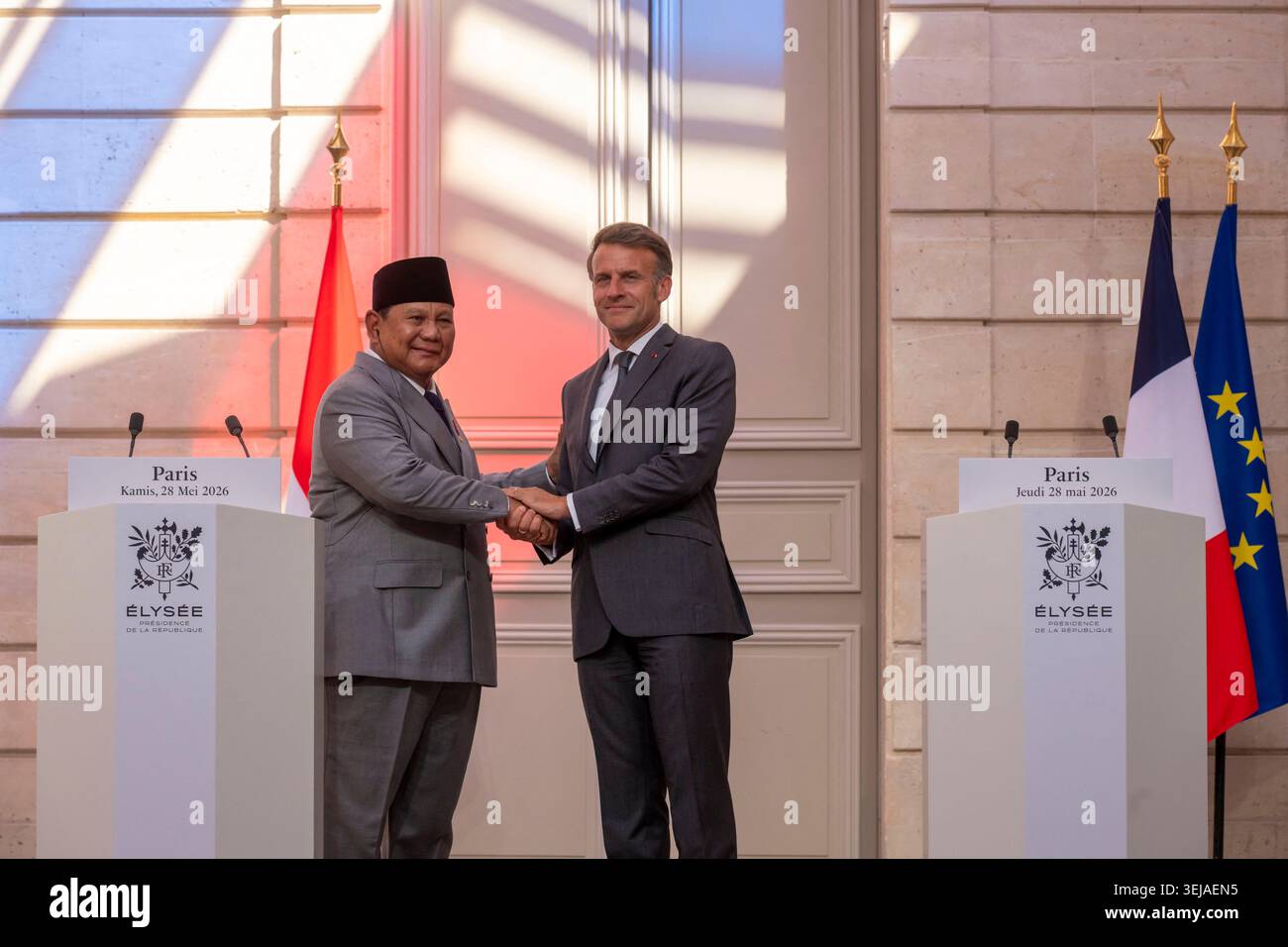 France's President Emmanuel Macron and Indonesia's President Prabowo ...