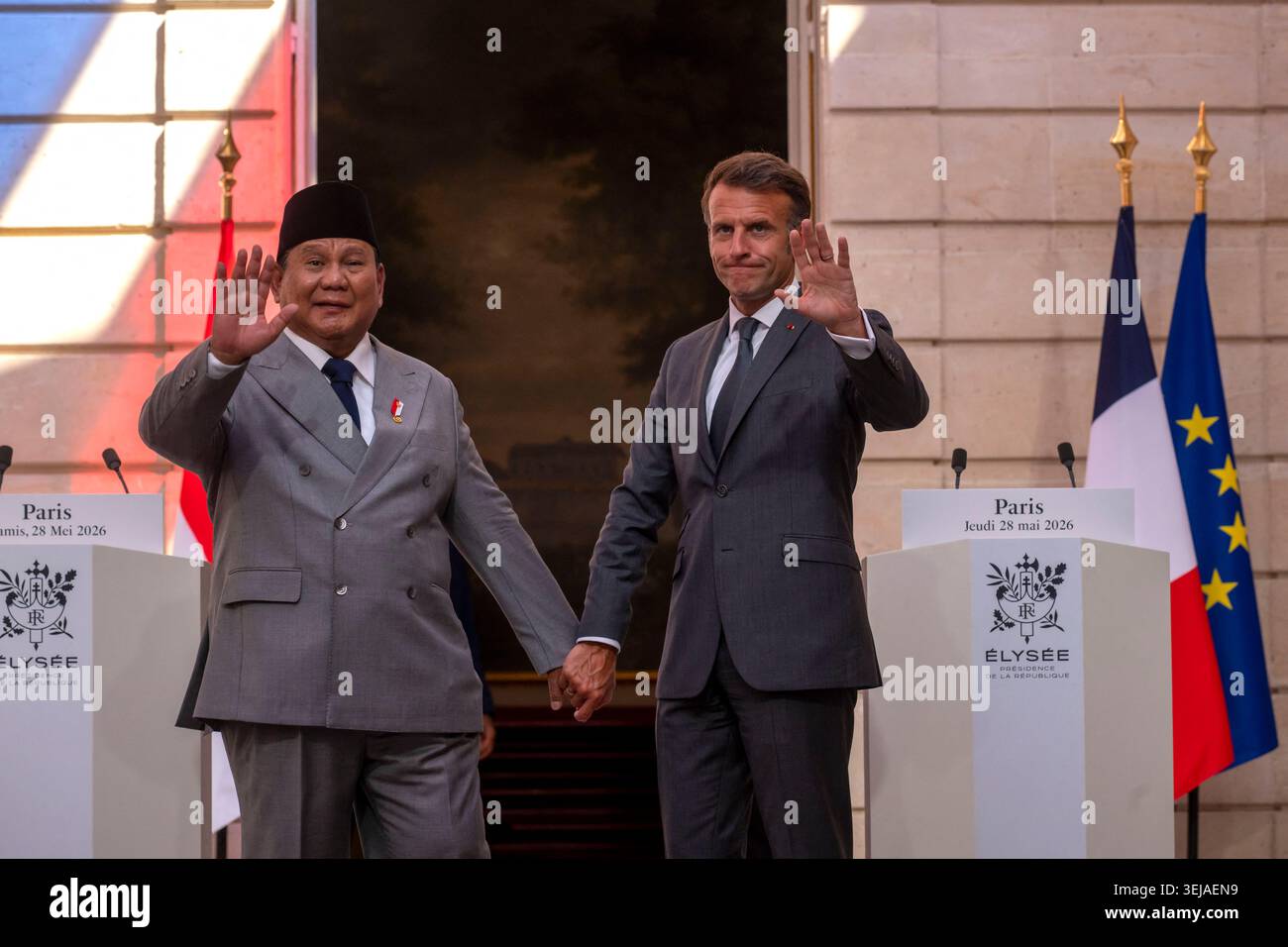 France's President Emmanuel Macron and Indonesia's President Prabowo ...