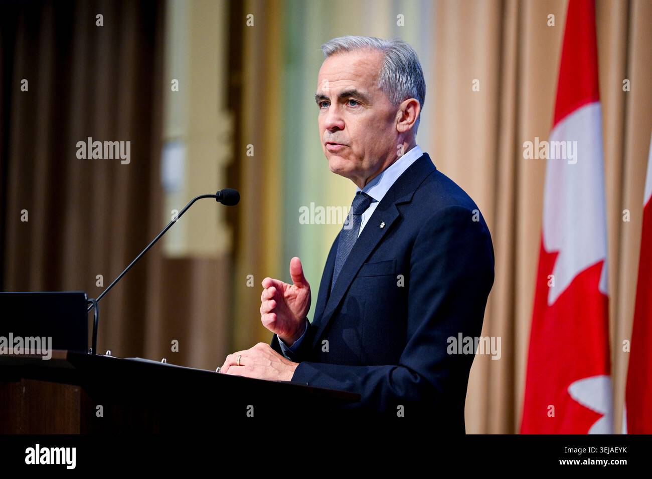 Prime Minister Mark Carney delivers remarks to an event in Ottawa on ...