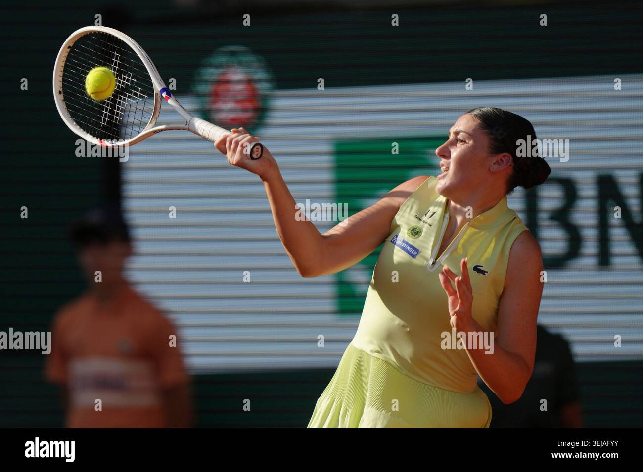 Elsa Jacquemot of France returns to Aryna Sabalenka of Belarus during ...