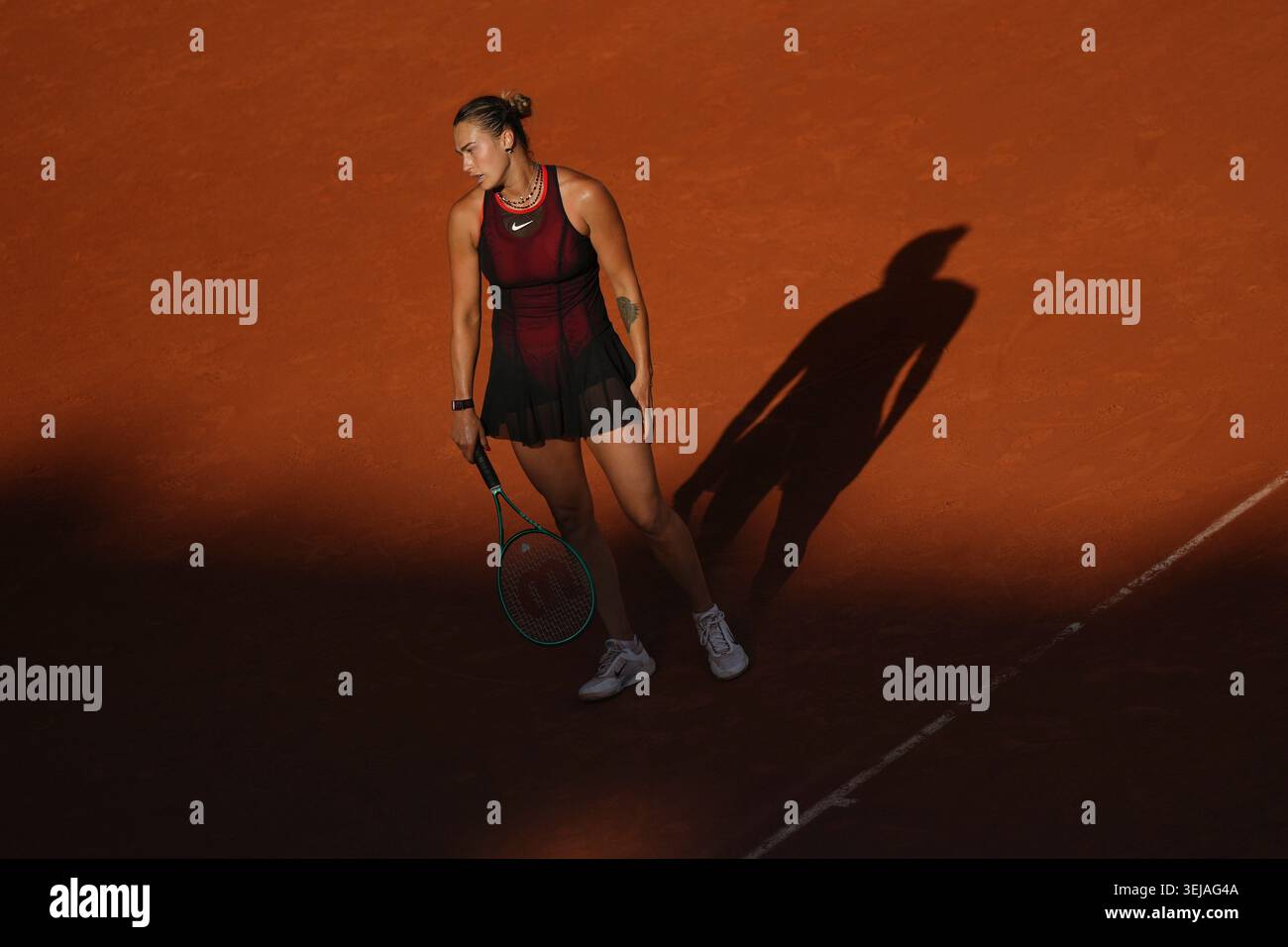 Aryna Sabalenka of Belarus reacts as she plays against Elsa Jacquemot ...