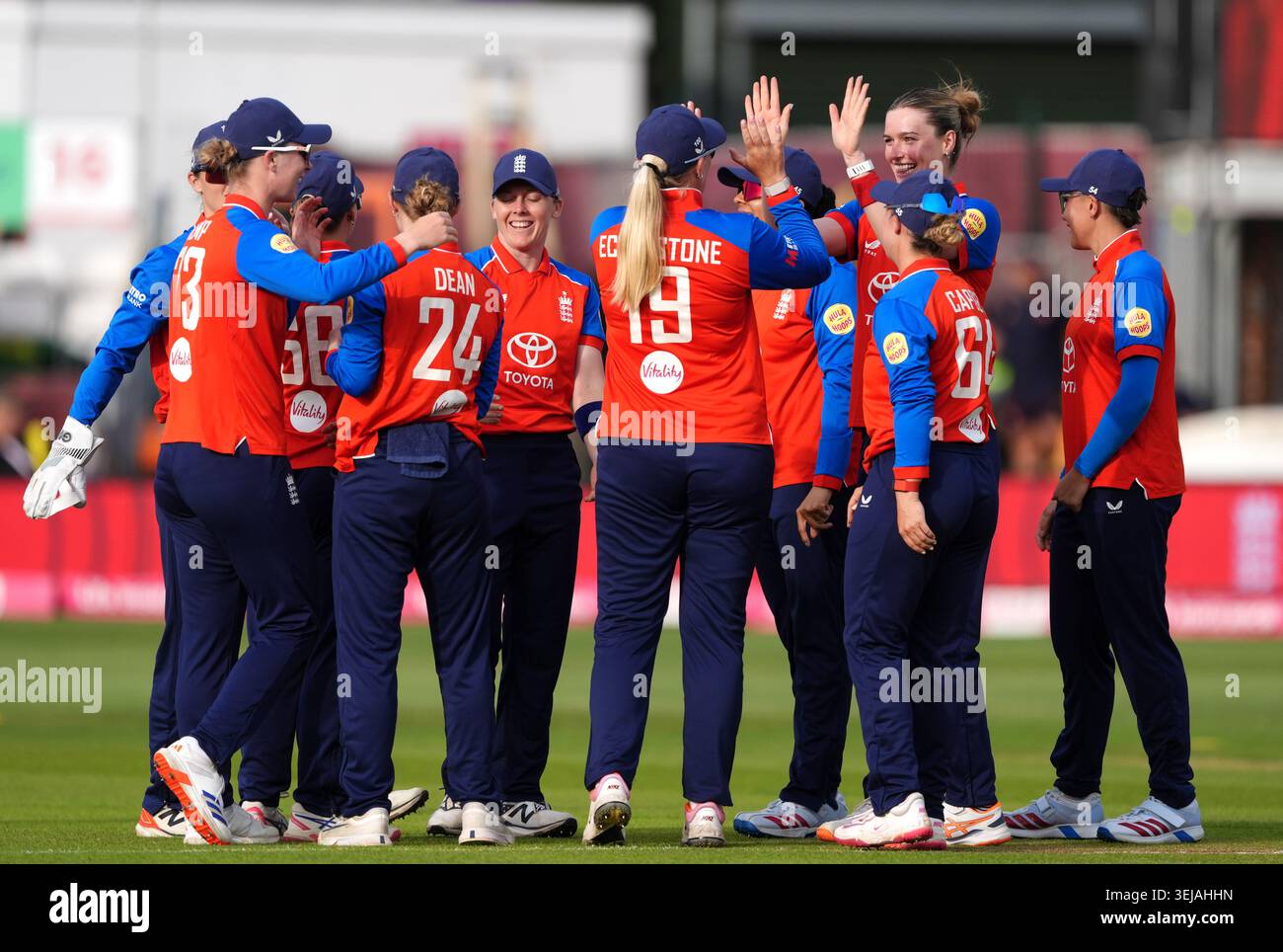 England players celebrate the wicket of India's Smriti Mandhana (not ...