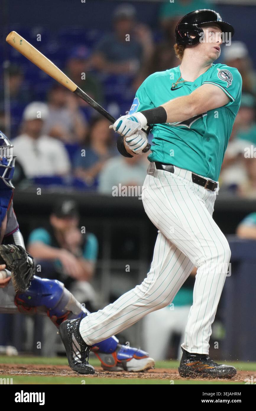 Miami Marlins' Owen Caissie bats during the third inning of a baseball ...