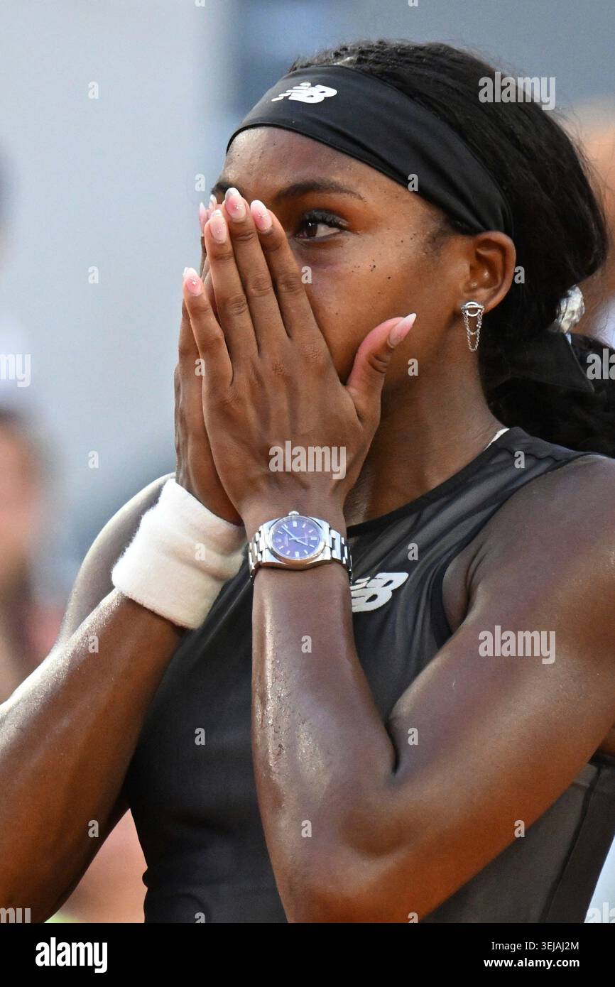 Coco Gauff of the U.S. reacts after winning the second round women's ...