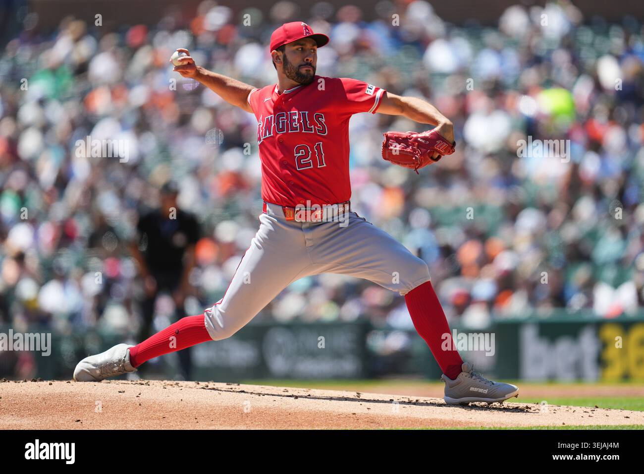 Los Angeles Angels pitcher Grayson Rodriguez throws during the first ...