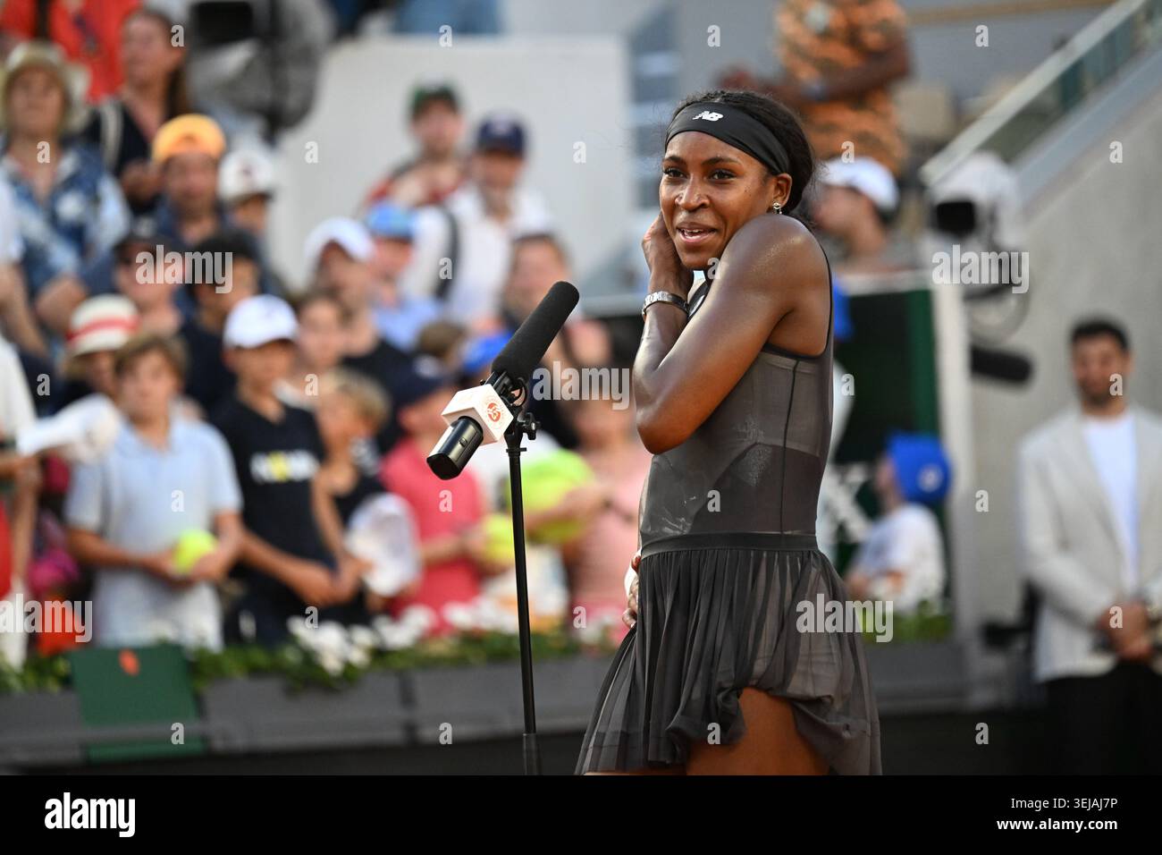 Coco Gauff of the U.S. speaks after winning the second round women's ...