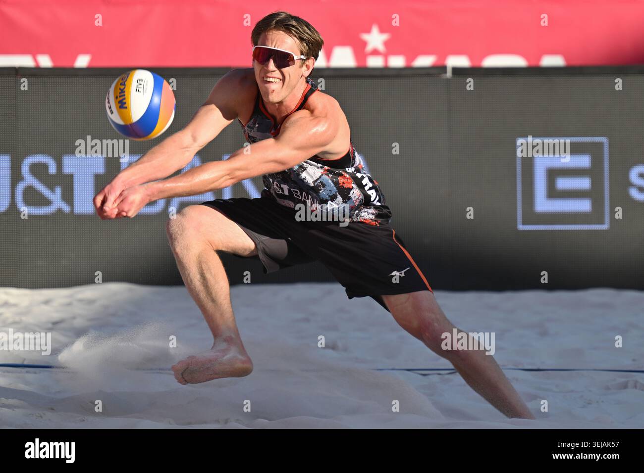 Leon Luini of Netherlands in action during the match Tadeas Trousil and ...