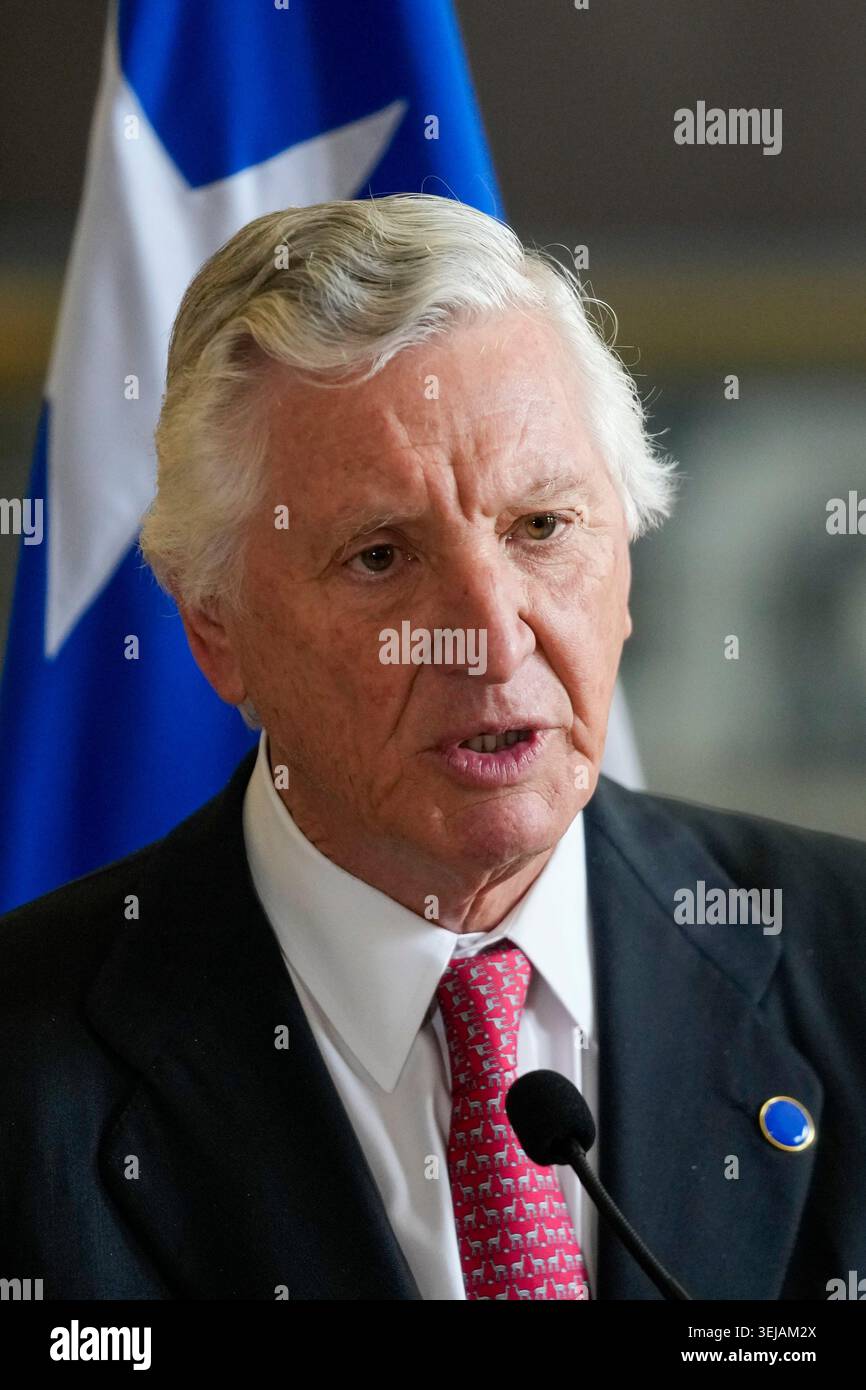 Peru's Foreign Minister Carlos Pareja speaks during a regional meeting ...