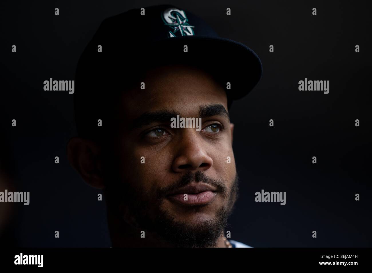 Seattle Mariners' Julio Rodriguez is pictured in the dugout during a ...