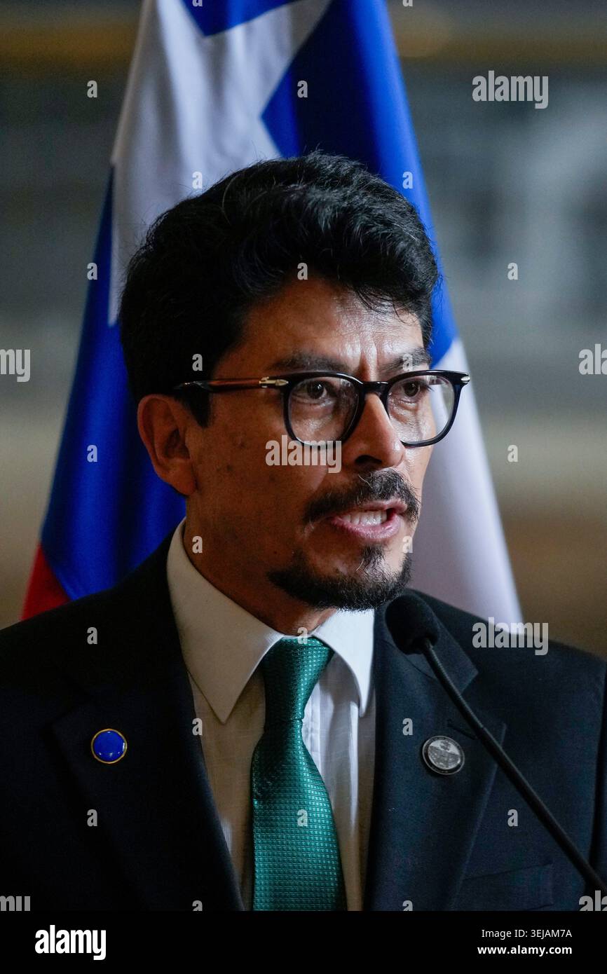 Bolivia's Foreign Minister Fernando Hugo Aramayo speaks during a ...