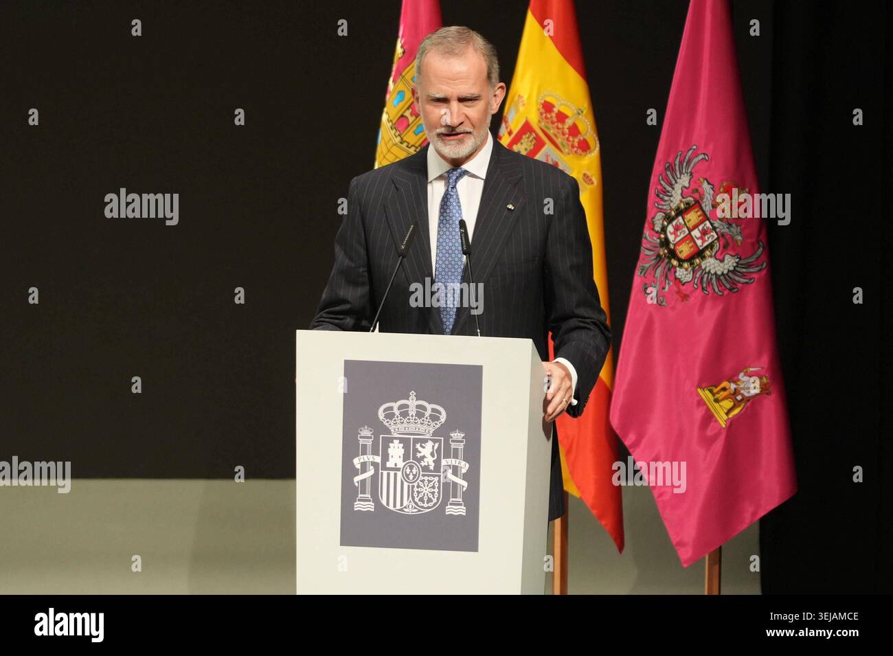 Spanish King Felipe VI and Queen Letizia during the delivery of gold ...