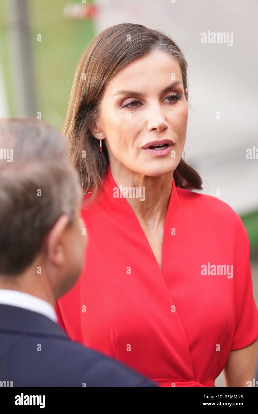 Spanish King Felipe VI and Queen Letizia during the delivery of gold ...
