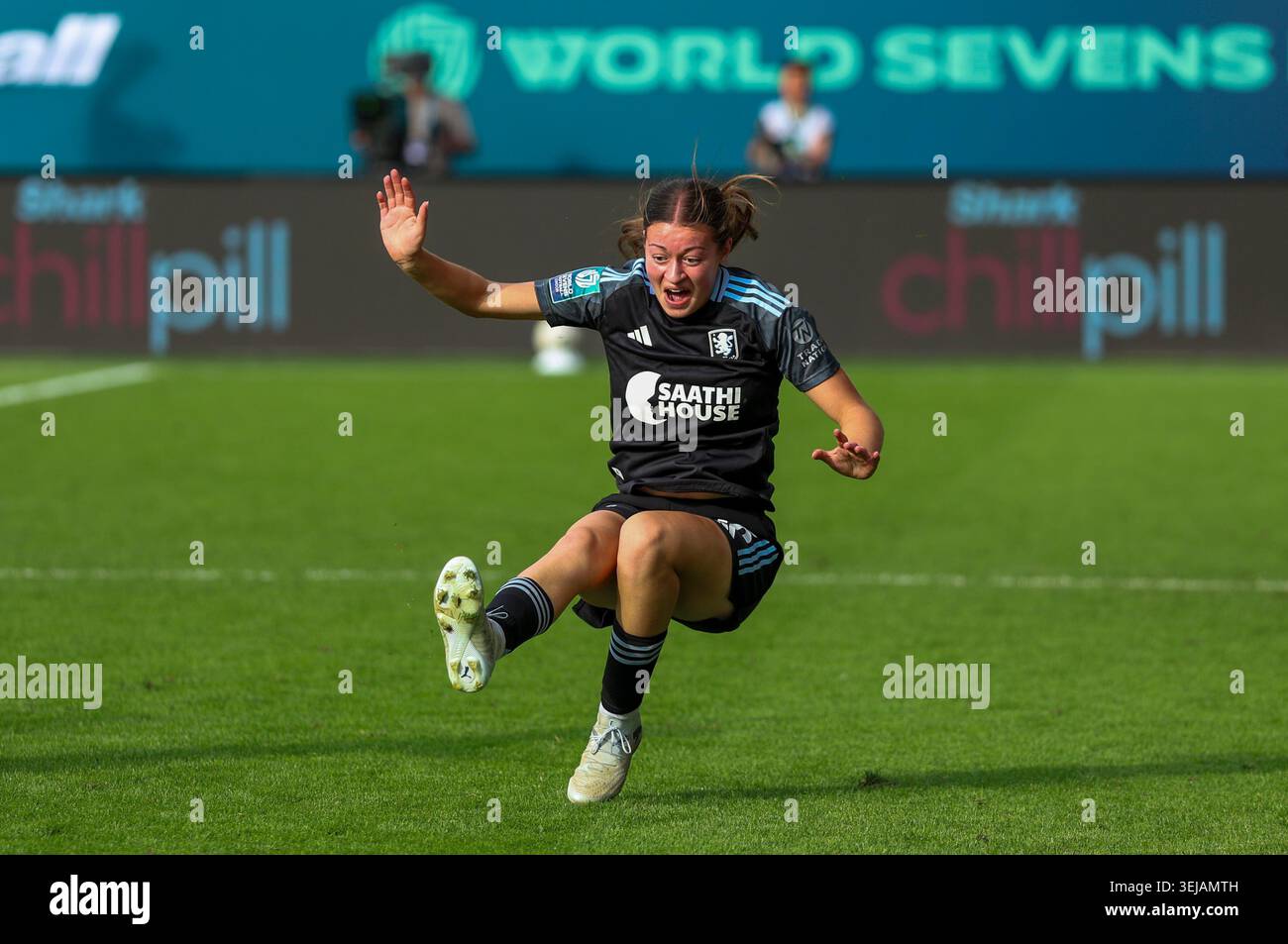 Aston Villa's Rachel Maltby celebrates scoring their side's third goal ...