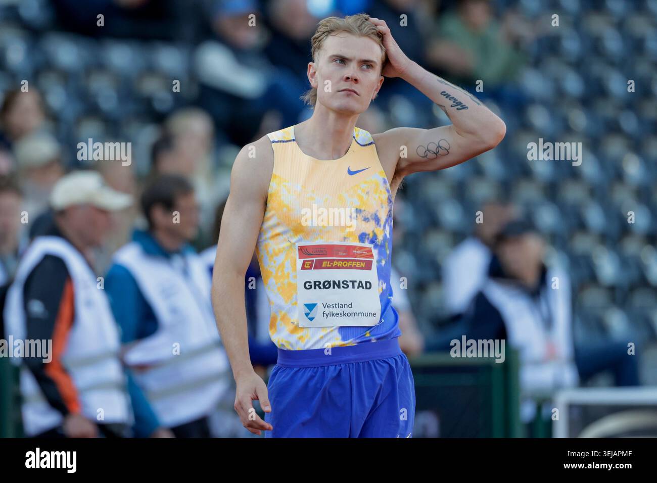 Bergen 20260528. Tobias Grønstad before the 800 meters during the Trond ...